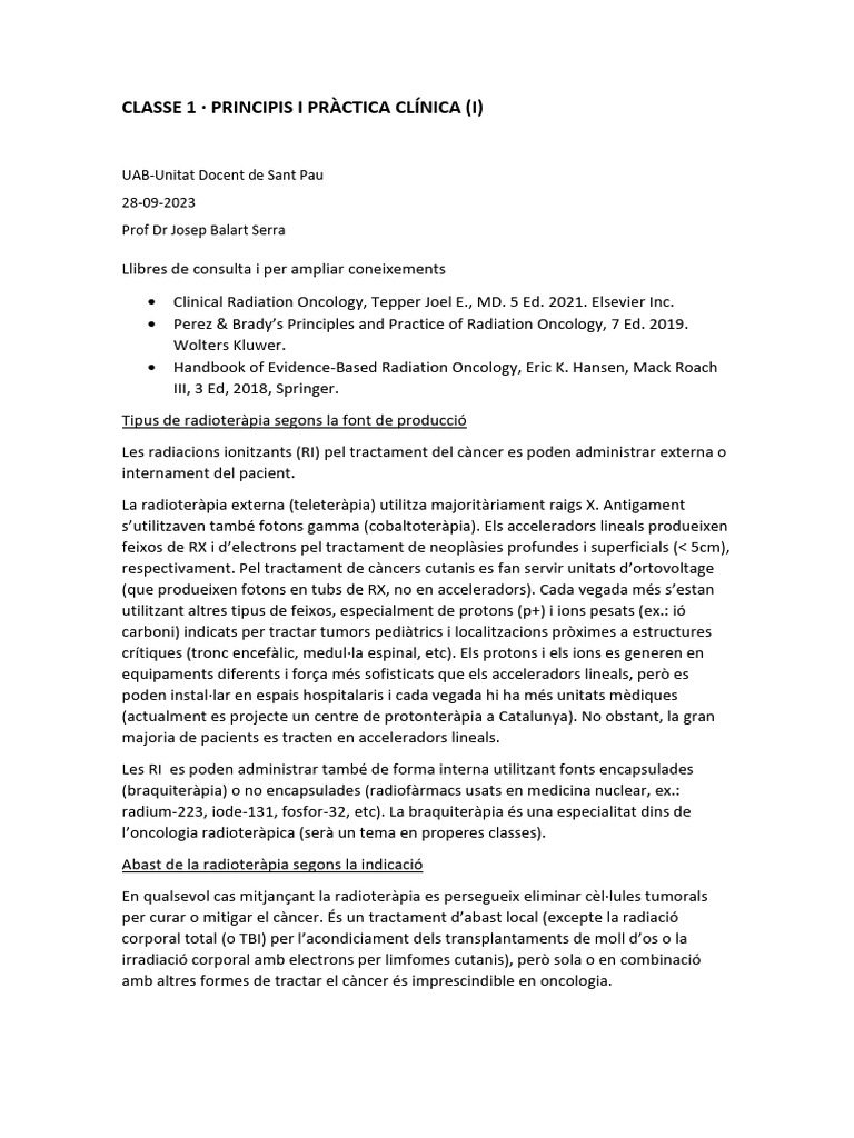Classe 1 Principis I Pràctica Clínica (I) | PDF