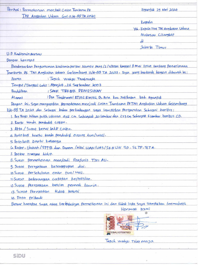 Surat Pernyataan Tulis Tangan | PDF