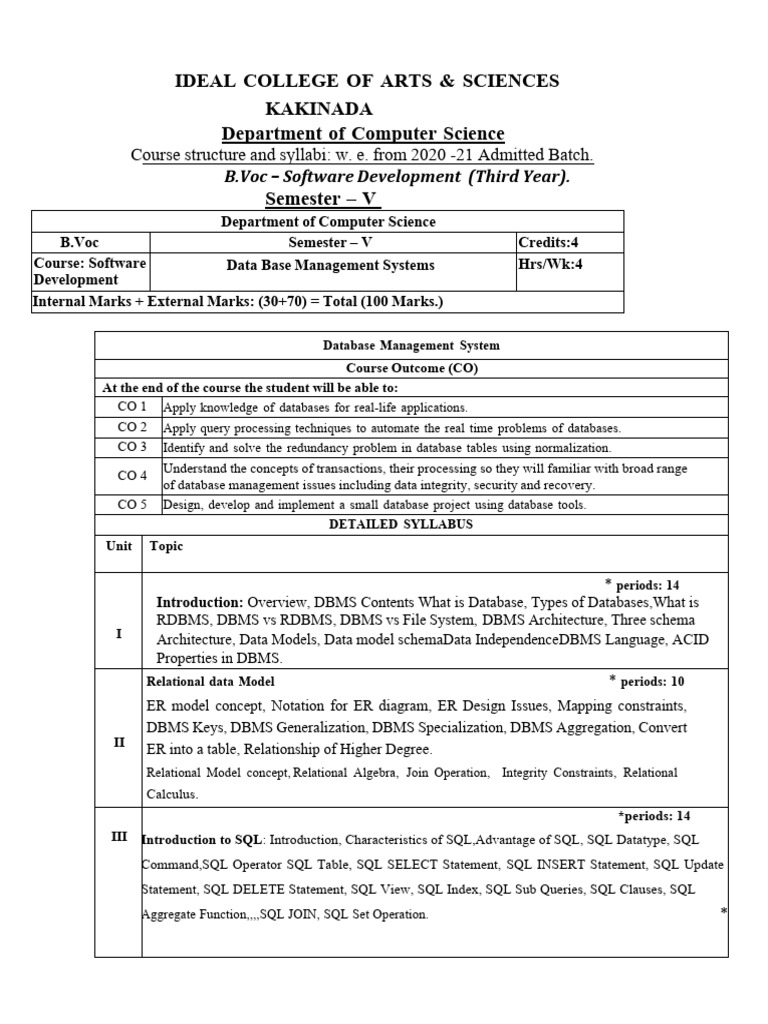 DBMS Material For BVoc | PDF