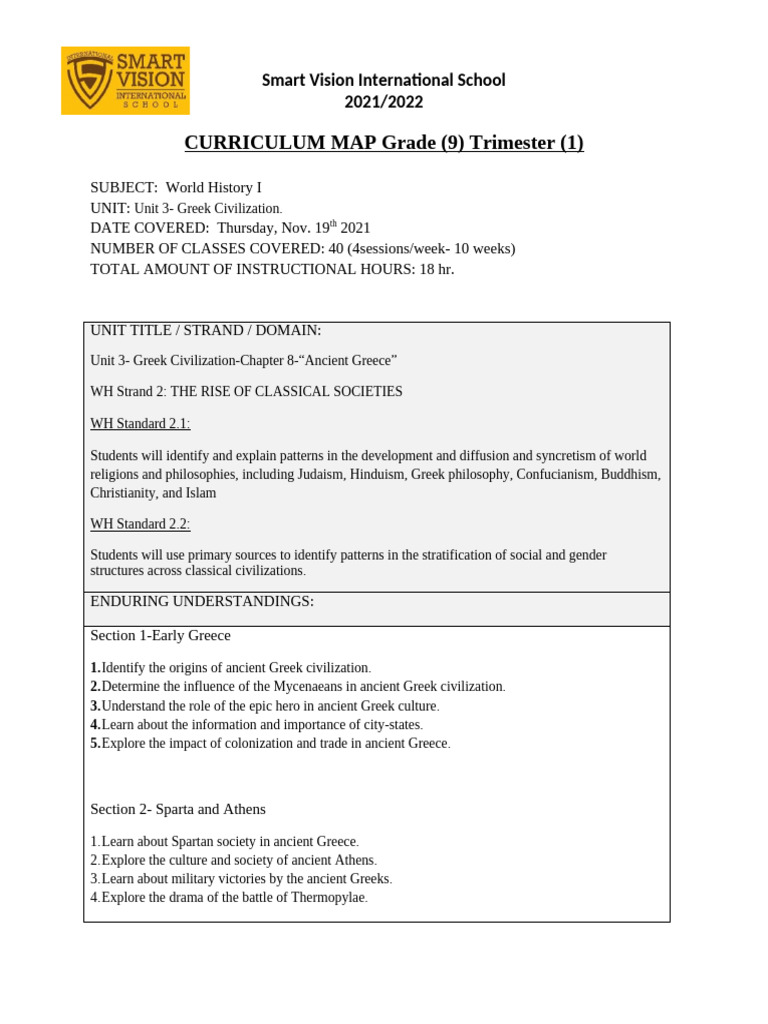Curriculum Map Sample 2021-2022 | PDF