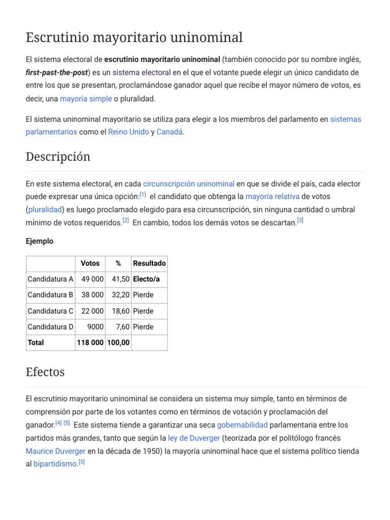 Escrutinio Mayoritario Uninominal - We | PDF