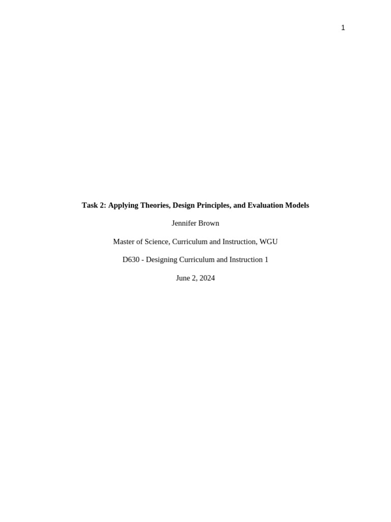 Task 2- WGU Applying- Theories Design Principles- and Evaluation Models ...