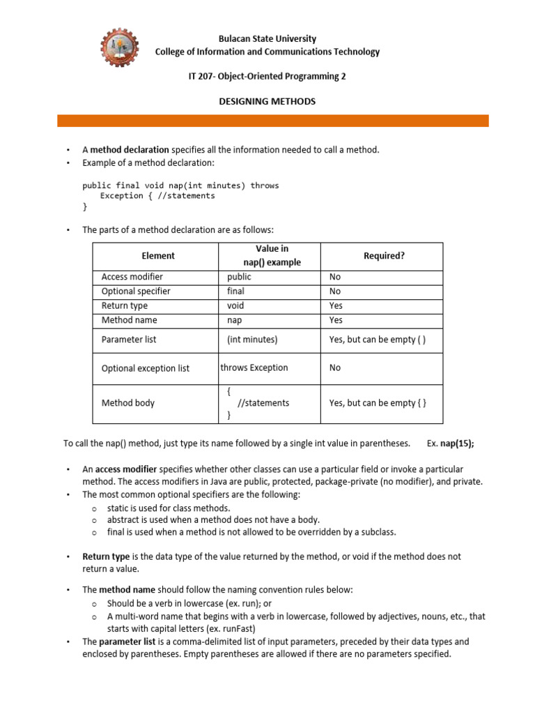 01 Handout Methods And Access Modifier Pdf