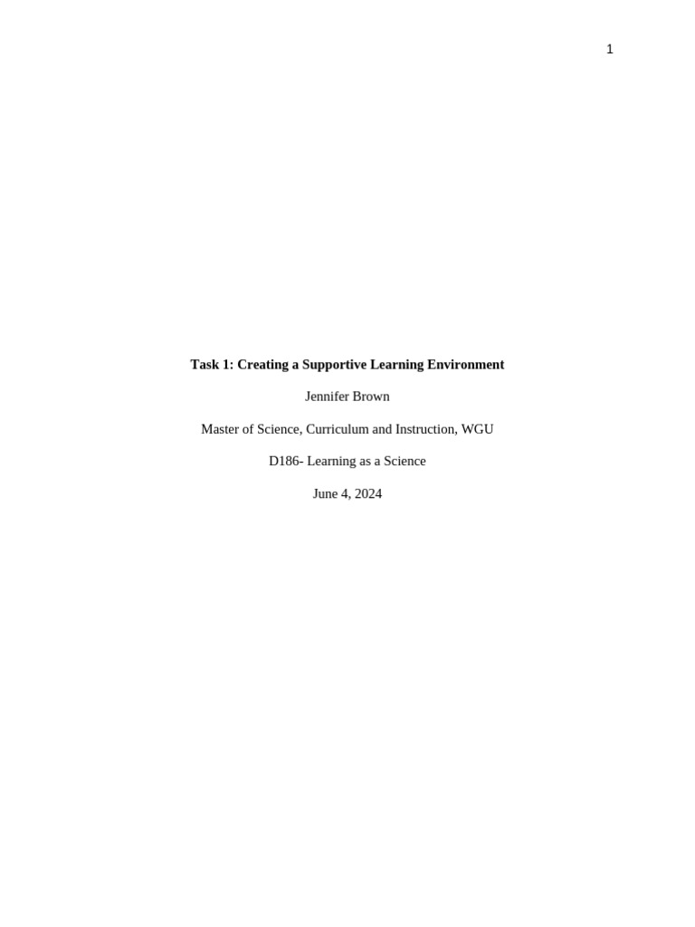Task 1 - WGU Creating A Supportive Learning Environment | PDF