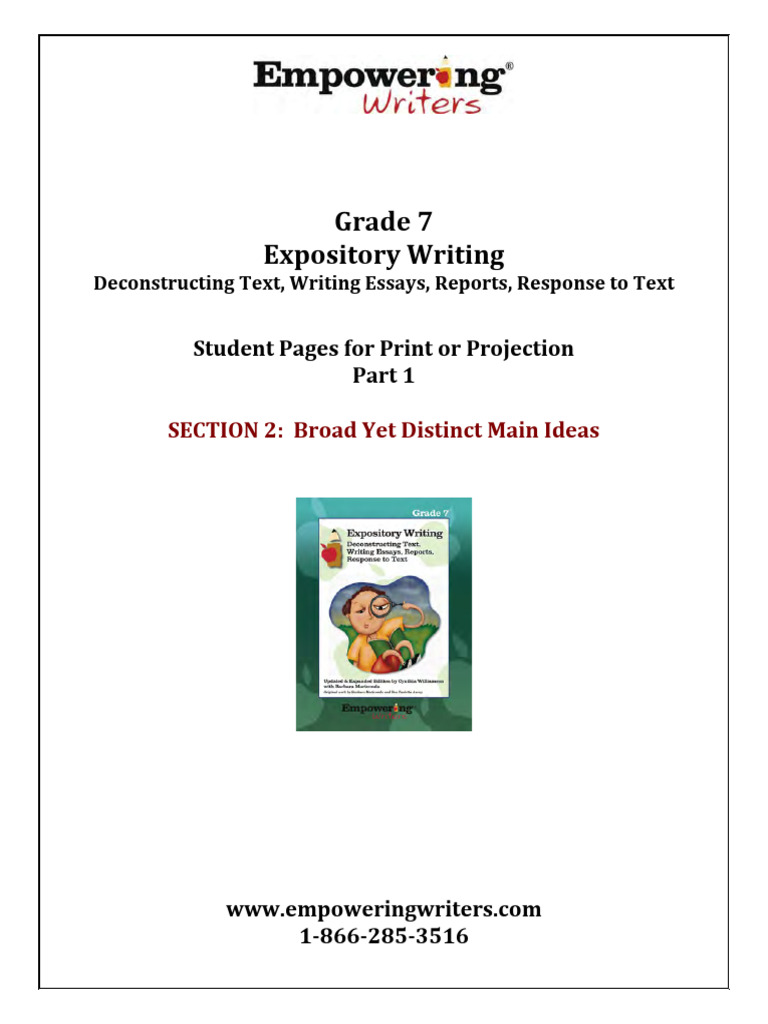 Grade 7 Expository RTT Student Pages - Section 2-Part 1 | PDF