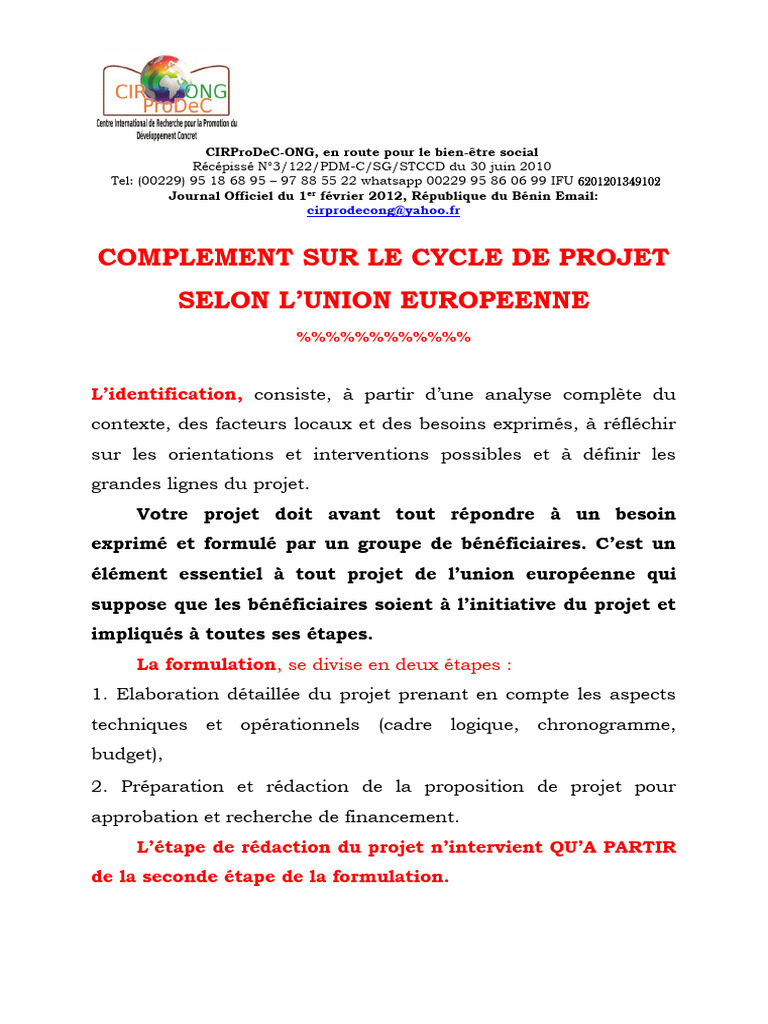 Adm Et Gestion Introduction Cycle de Projet Selon UE Suite Et Fin | PDF