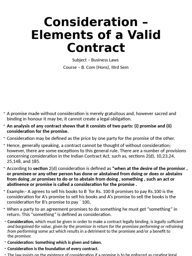 Consideration - Essentials of A Valid Contract | PDF