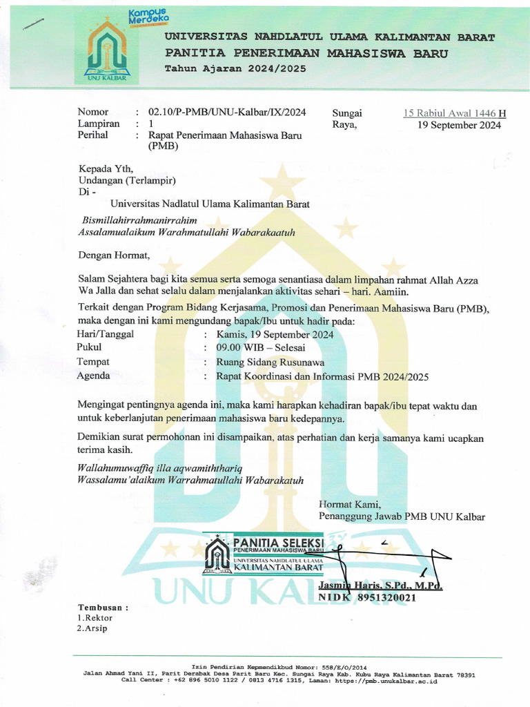02.10 Undangan Rapat Internal PMB 2024 | PDF