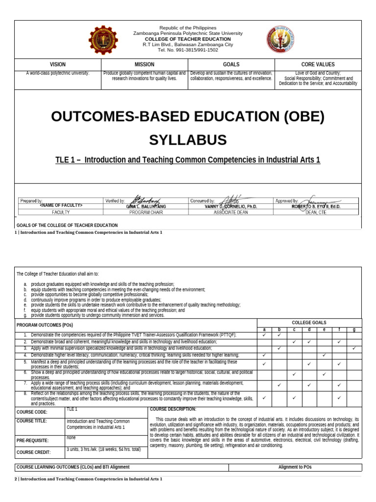 Tle 1 - Syllabus 1 | PDF