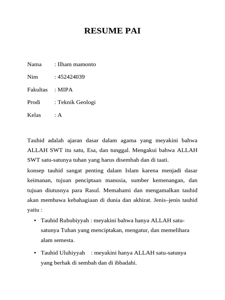 Resume 1 Pai, Ilham Mamonto | PDF