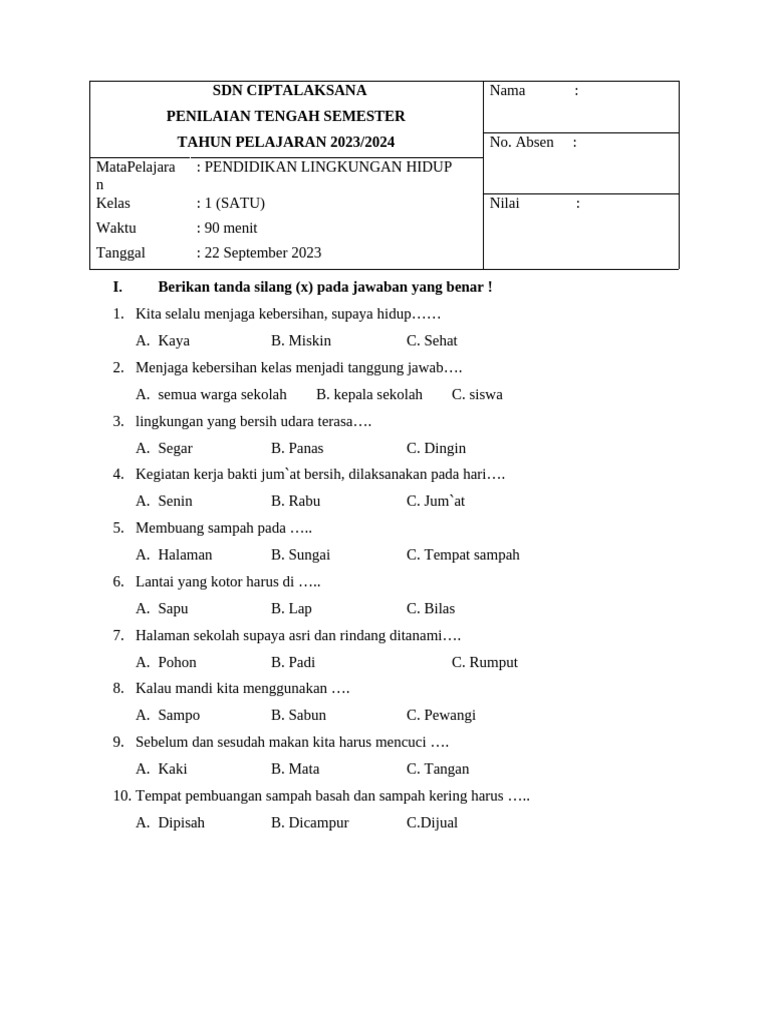 PLH Kelas 1 | PDF