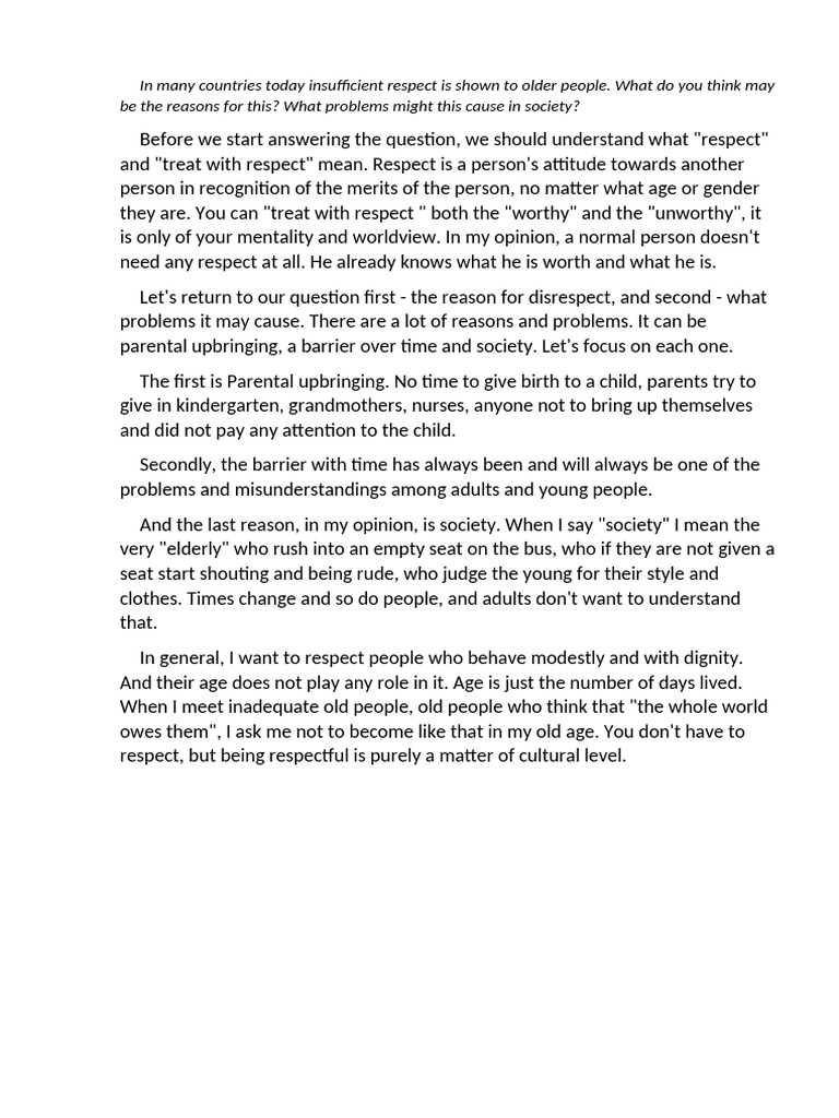 In Many Countries Today Insufficient Respect Is Shown To Older People | PDF