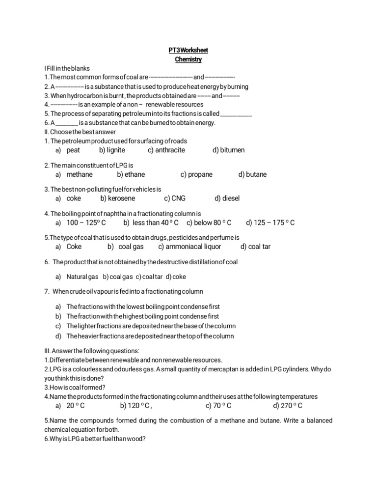 PT3 Chemistry worksheet | PDF