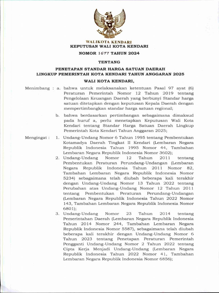 SK Wali Kota No 1677 Tahun 2024 (SSH) | PDF