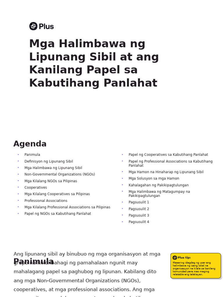 ESP9 Q1 13 WK7 Mga Halimbawa NG Lipunang Sibil at Ang Kanilang Papel Sa ...