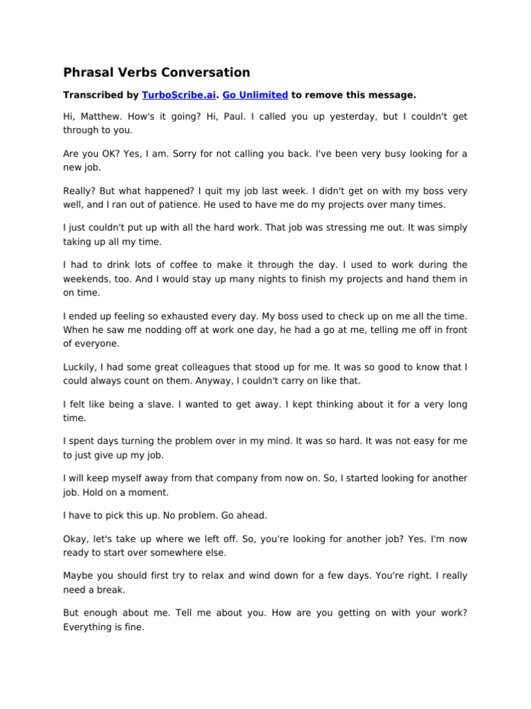 Phrasal Verbs Conversation | PDF