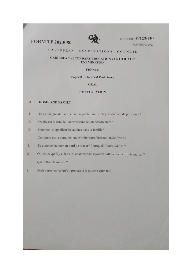 French Oral Practice 20233 | PDF | Language Arts & Discipline