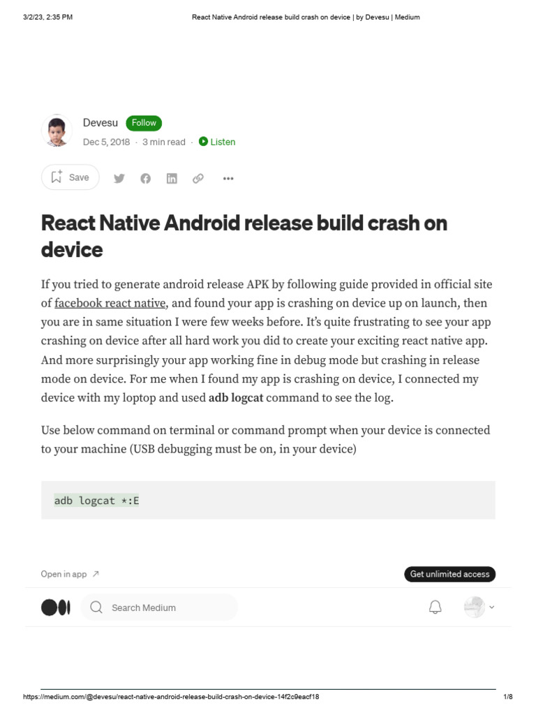 React Native Android Release Build Crash On Device - by Devesu - Medium | PDF
