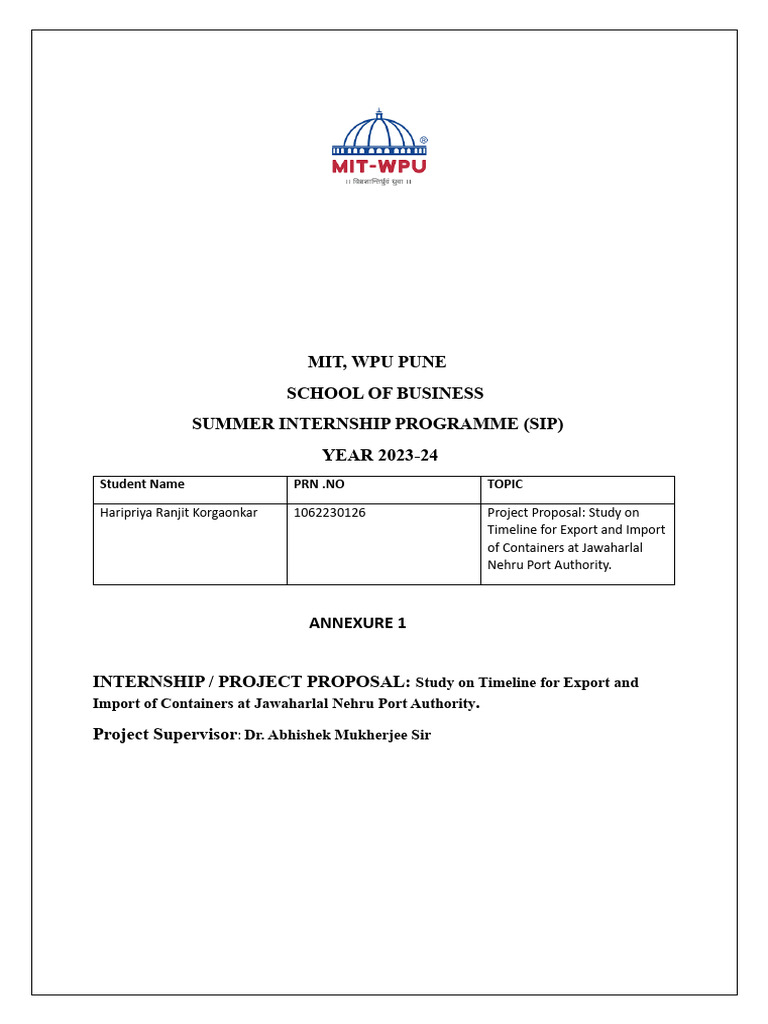 Project Proposal SIP - Haripriya Ranjit Korgaonkar | PDF