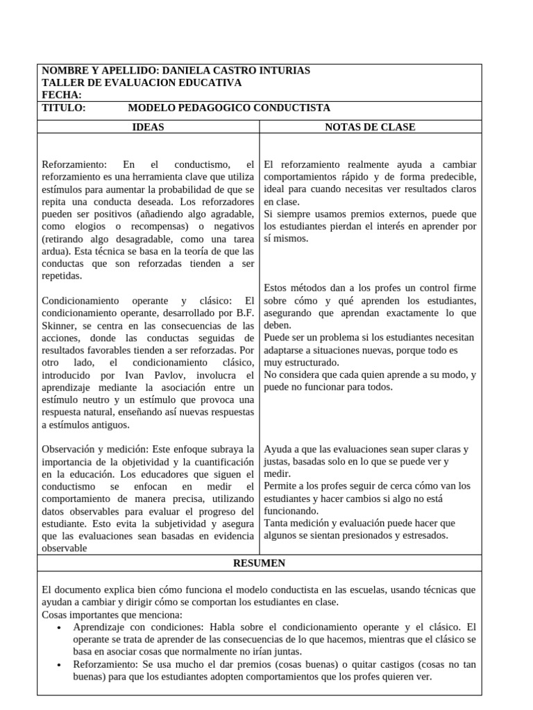 Modelo Pedagogico Conductista | PDF