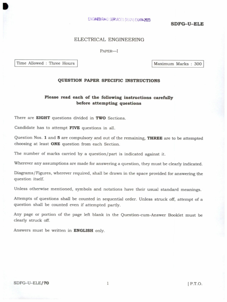 QP Esem 23 Electrical Engineering Paper I 250623 | PDF
