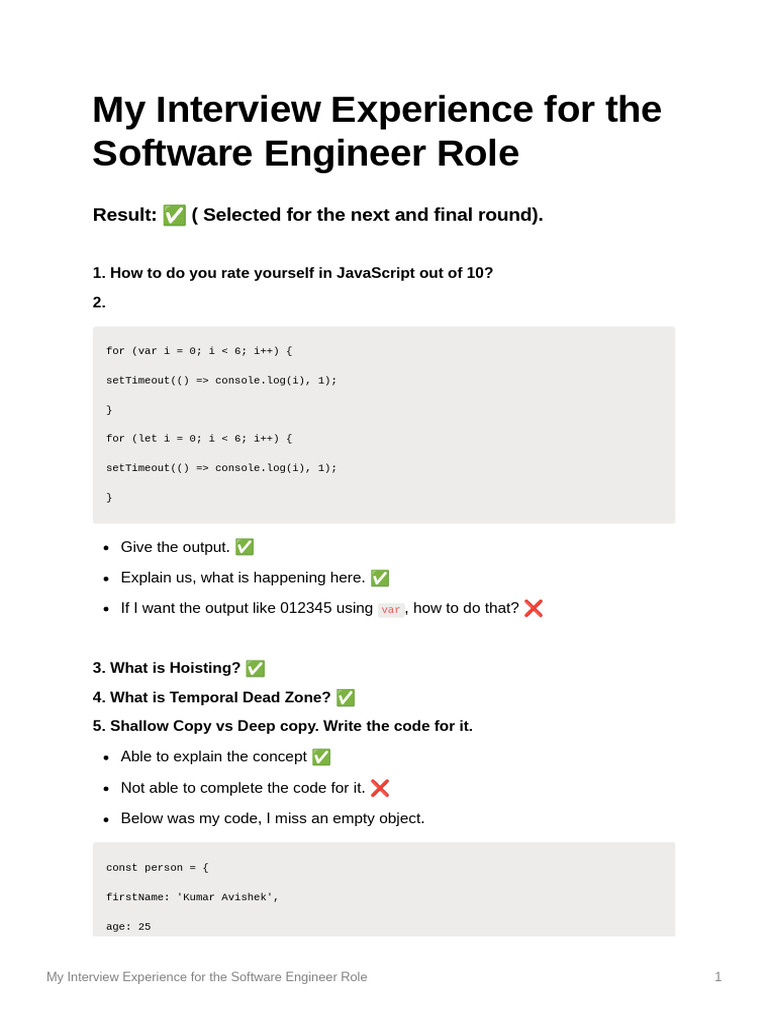 MERN Stack Interview Round 1 & 2 | PDF
