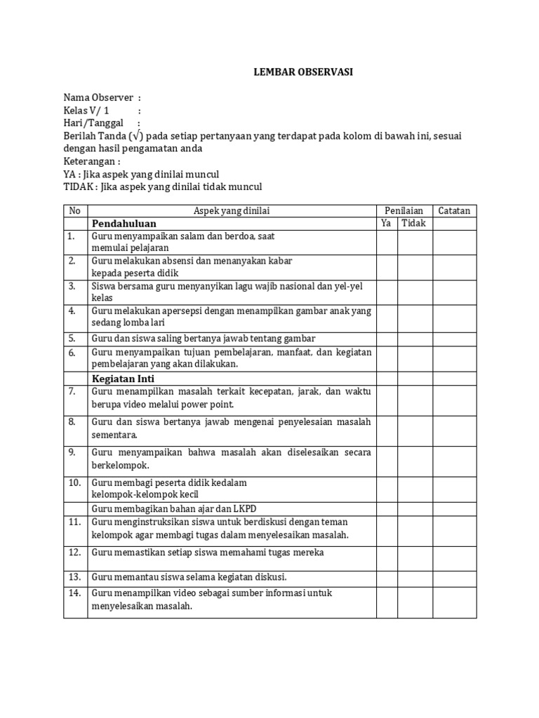 Lembar Observasi | PDF