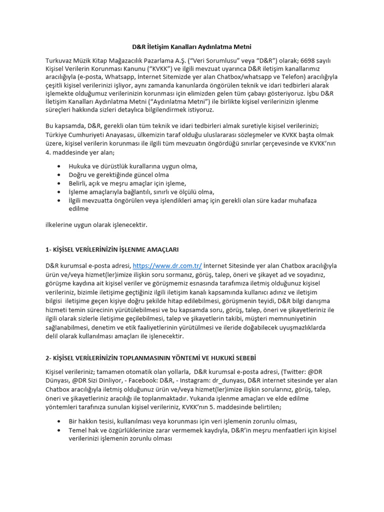 DR Iletisim Kanallari Aydinlatma Metni | PDF