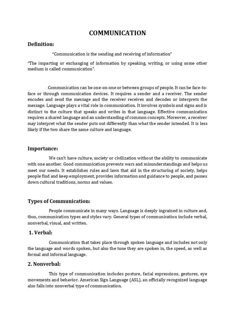 COMMUNICATION-Importance, Types, Elements, Benefits & 7, S | PDF