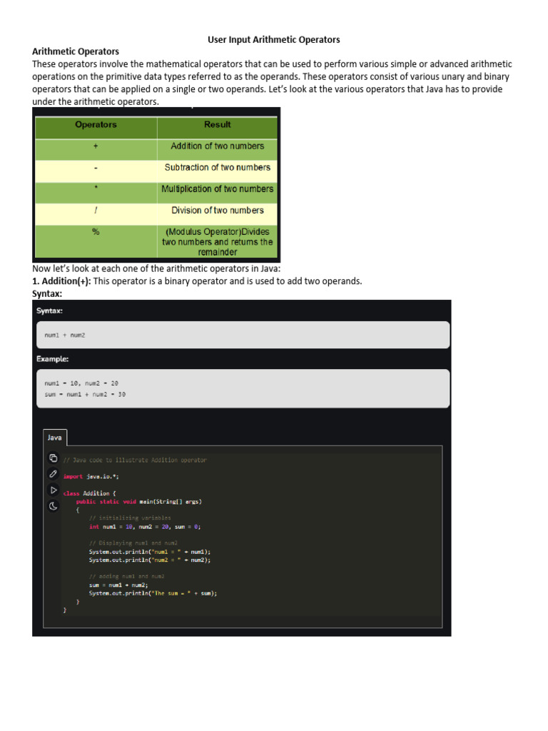 User Input and Arithmetic Operators | PDF User Input and Arithmetic Operators | PDF