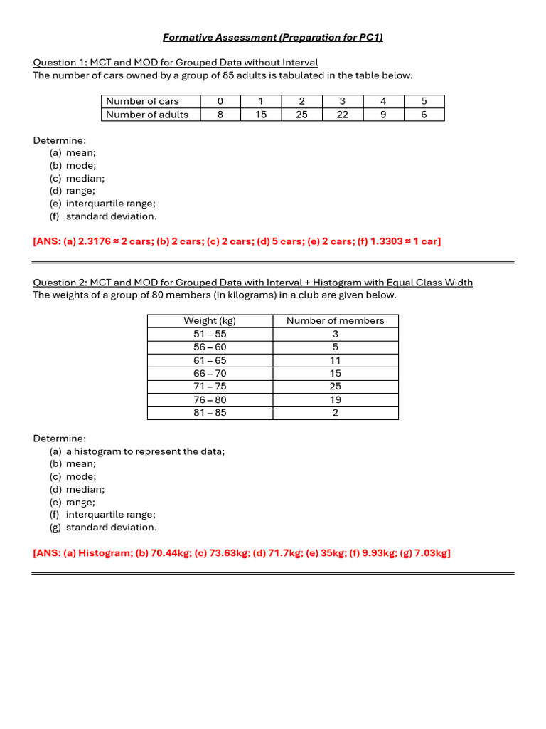 PC1 Formative Assessment 1 | PDF