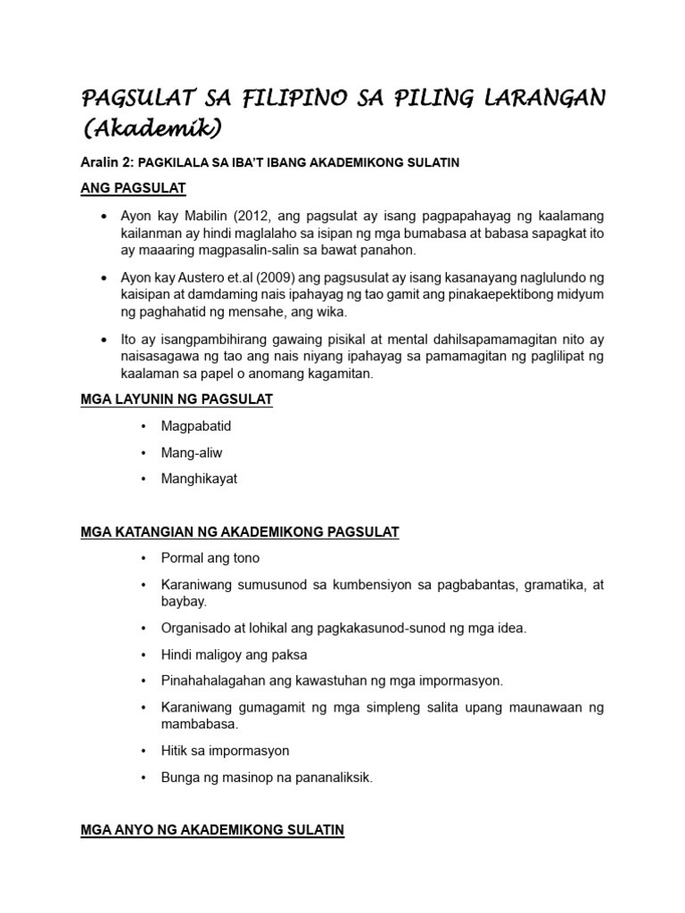 Pagsulat Sa Filipino Sa Piling Larangan Aralin 2 | PDF