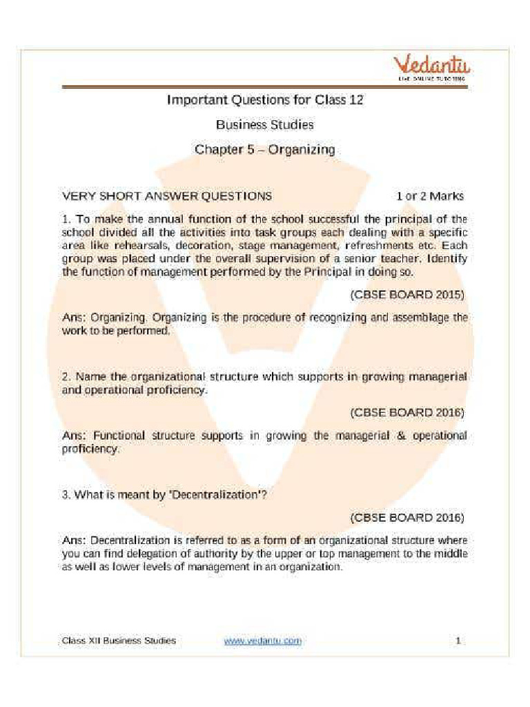 Organizing Important Questions | PDF