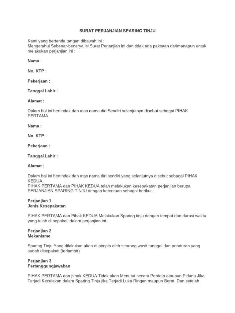 Surat Perjanjian Sparing Tinju GBC | PDF