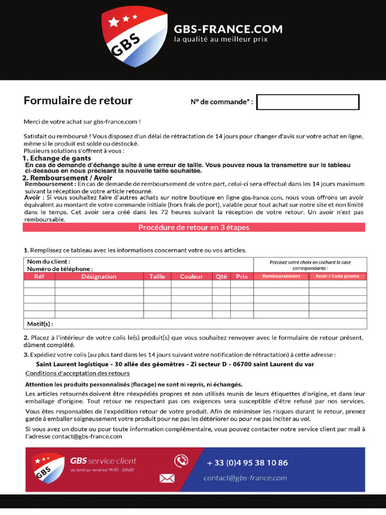 Formulaire de Retour GBS V2 | PDF