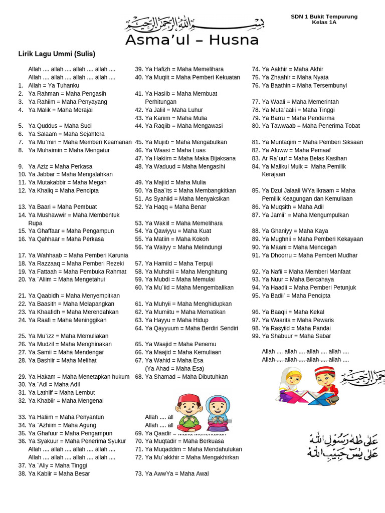 Lirik Lagu Asmaul Husna | PDF