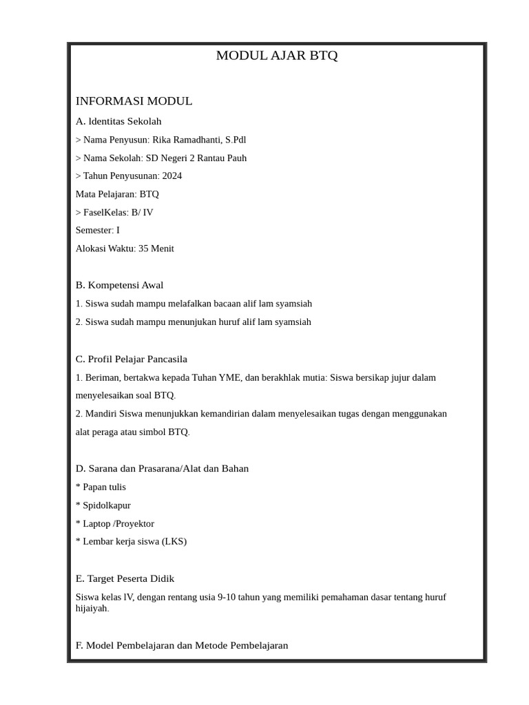 Modul Ajar BTQ | PDF
