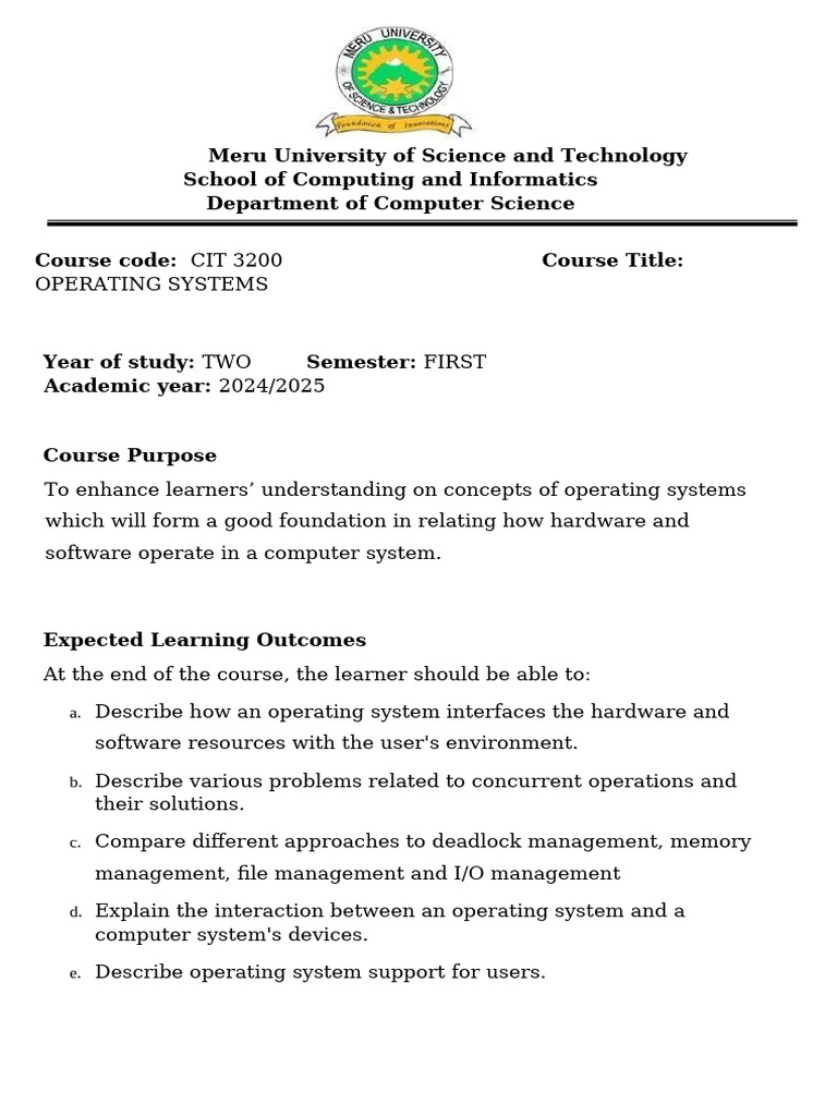 Os Course Outline | PDF