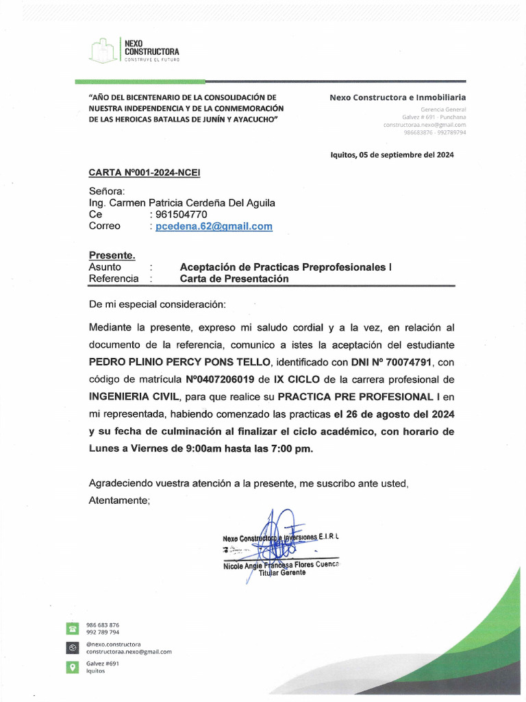 Carta de Aceptacion Pedro Pons | PDF
