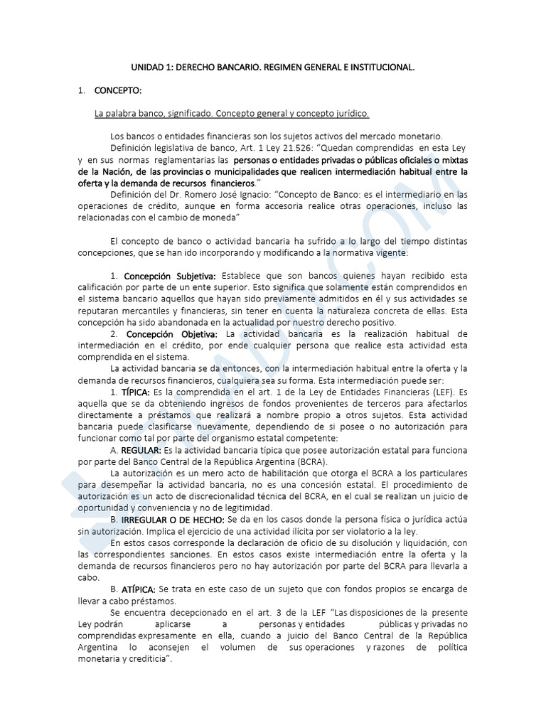 Resumen Derecho Bancario | PDF