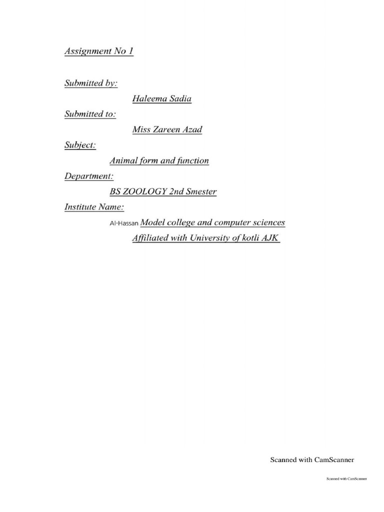 Assignment of Animal Form and Function | PDF