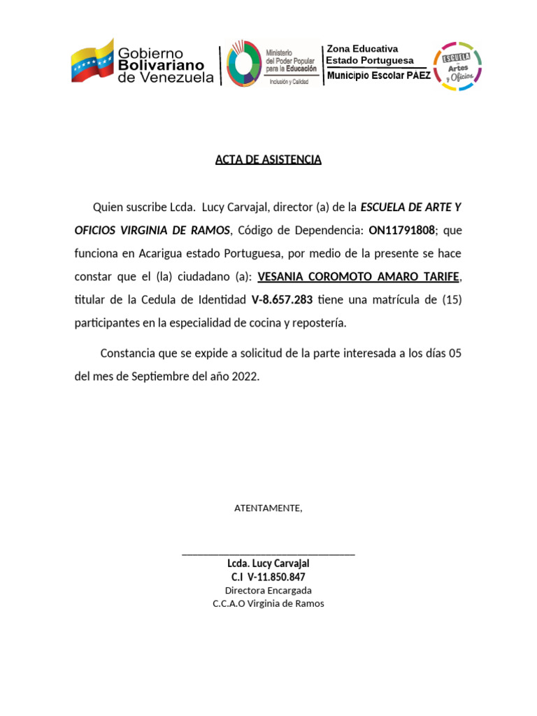 Acta de Asistencia | PDF