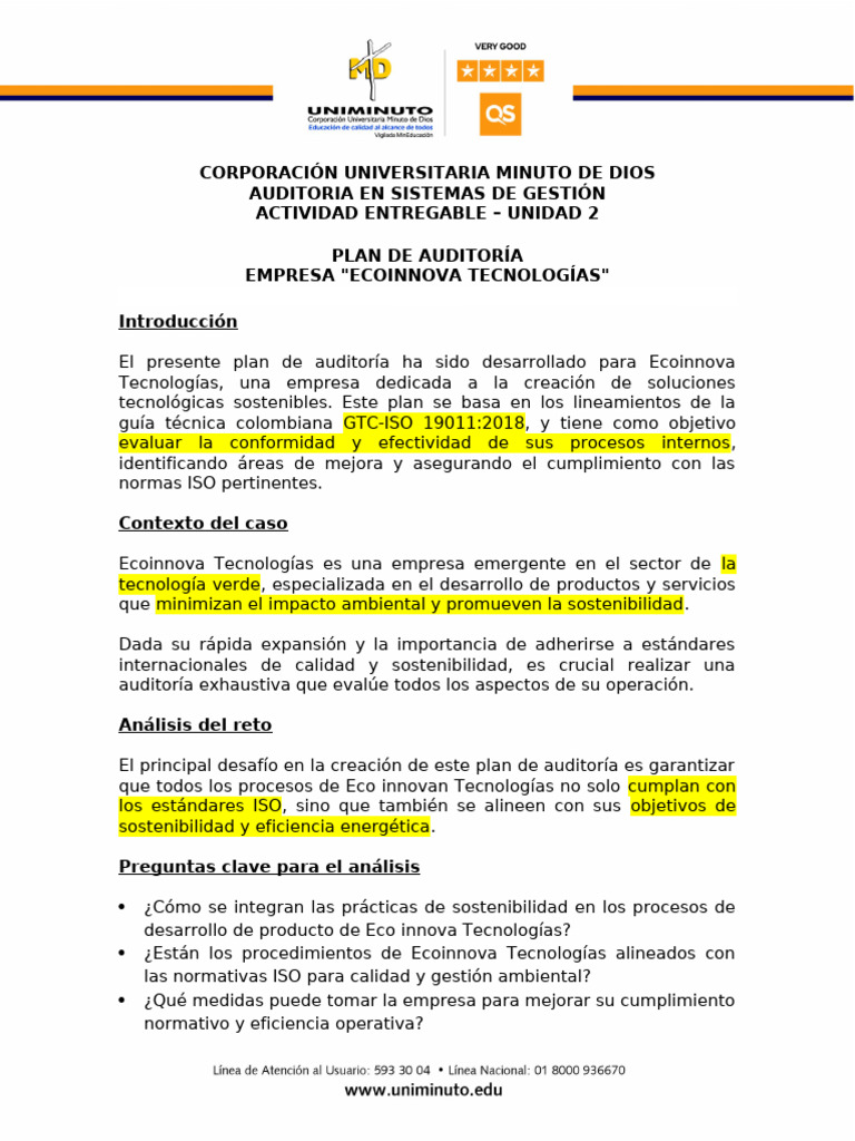 uni2_Anex_Plan de Auditoria | PDF