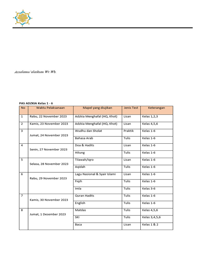 Surat PAS 2023 | PDF