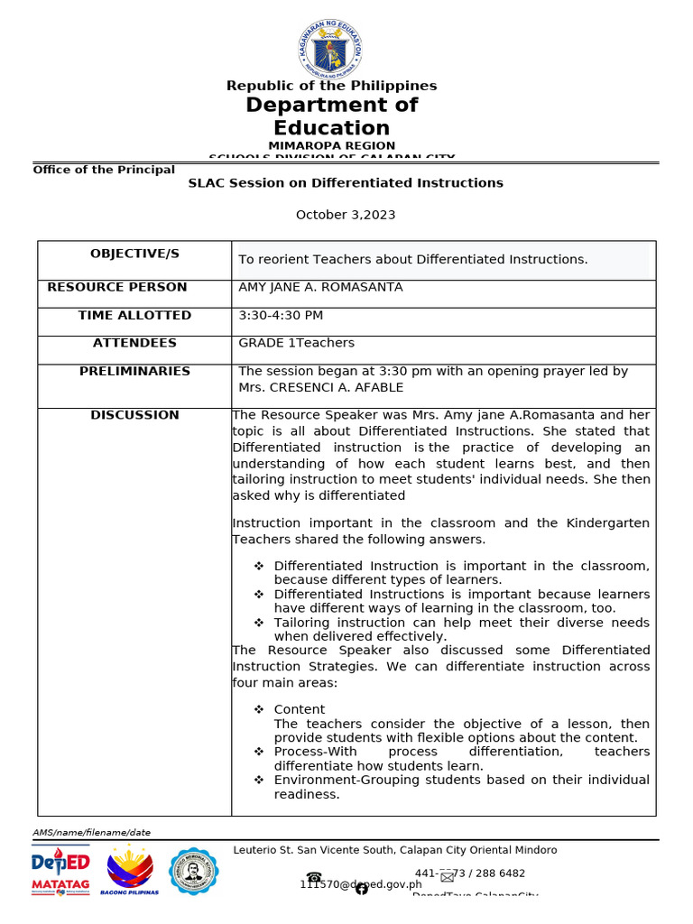 Narrative - Lac - Differentiated Instructions Oct. 3,2023 | PDF ...