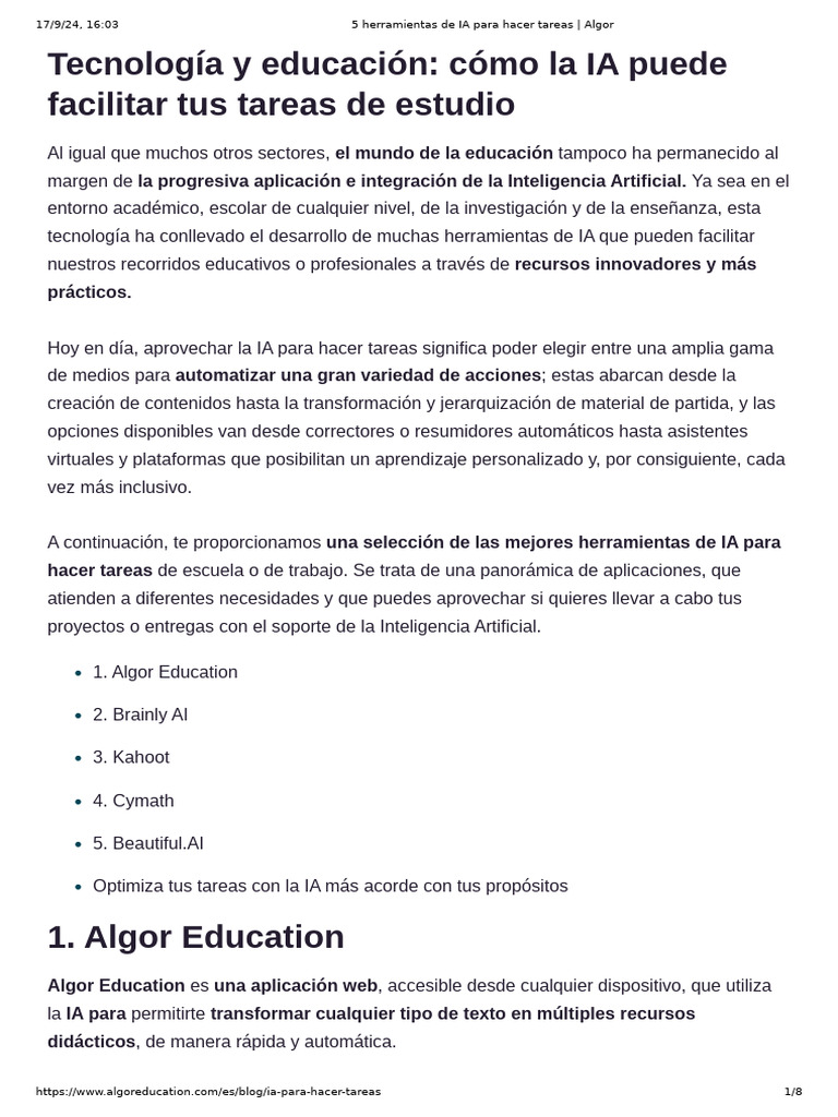 5 Herramientas de IA para Hacer Tareas - Algor | PDF