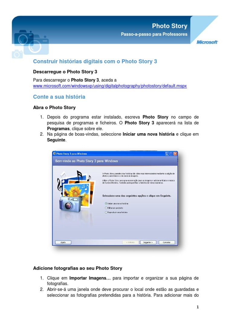 Criando Histórias com Photo Story 3 | PDF | Janela (informática ...