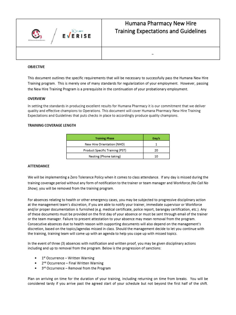 Humana Training Expecations and Guidelines - RTE All Lines | PDF | Career & Growth | Business