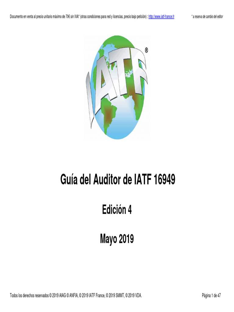 Guía Del Auditor de IATF 16949 - Edición 4 - Mayo 2019 | PDF
