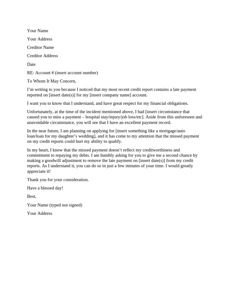 Goodwill Letter Template for Creditors | PDF